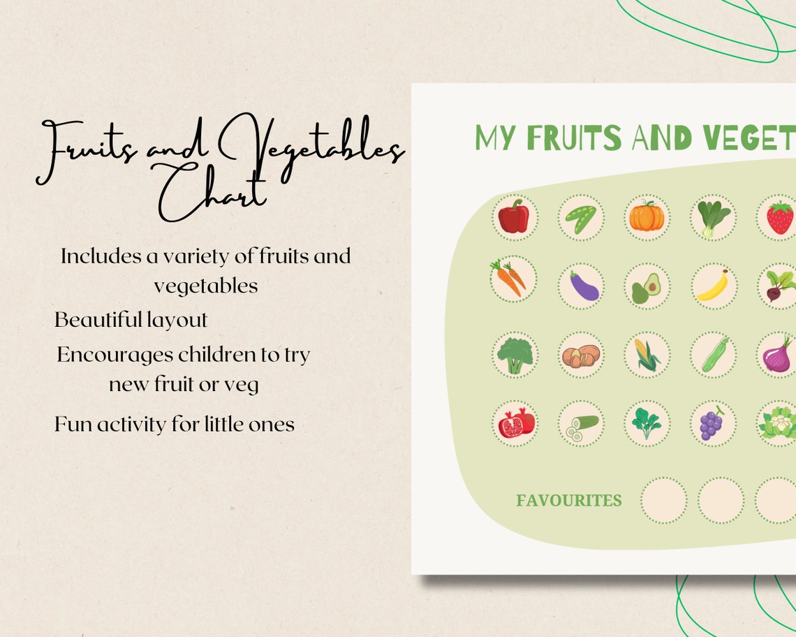 Kids Track Fruit and Vegetable List, Healthy Food Check List, Challenge ...