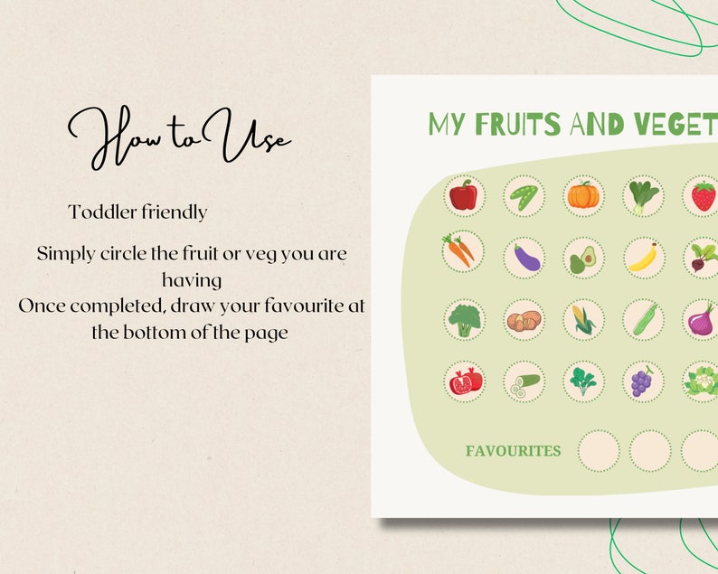 Kids Track Fruit and Vegetable List, Healthy Food Check List, Challenge ...