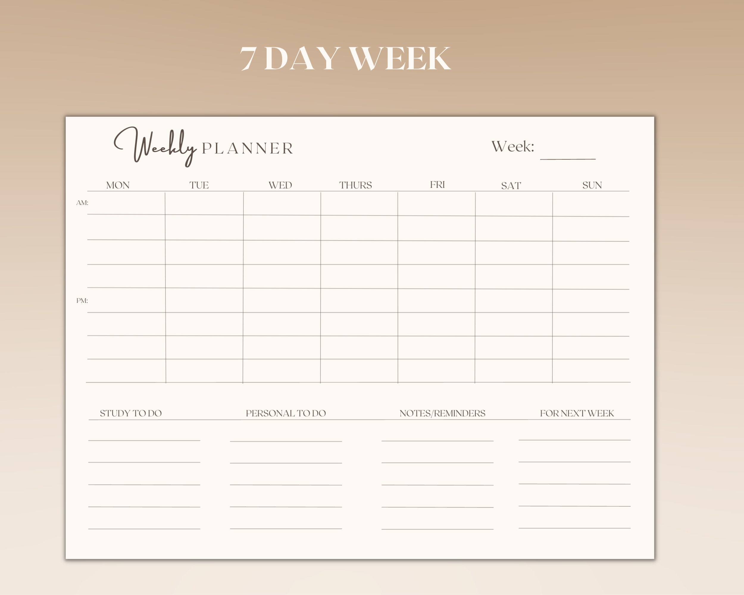 Weekly Planner Printable Landscape, Minimalist Weekly Schedule, Back to ...