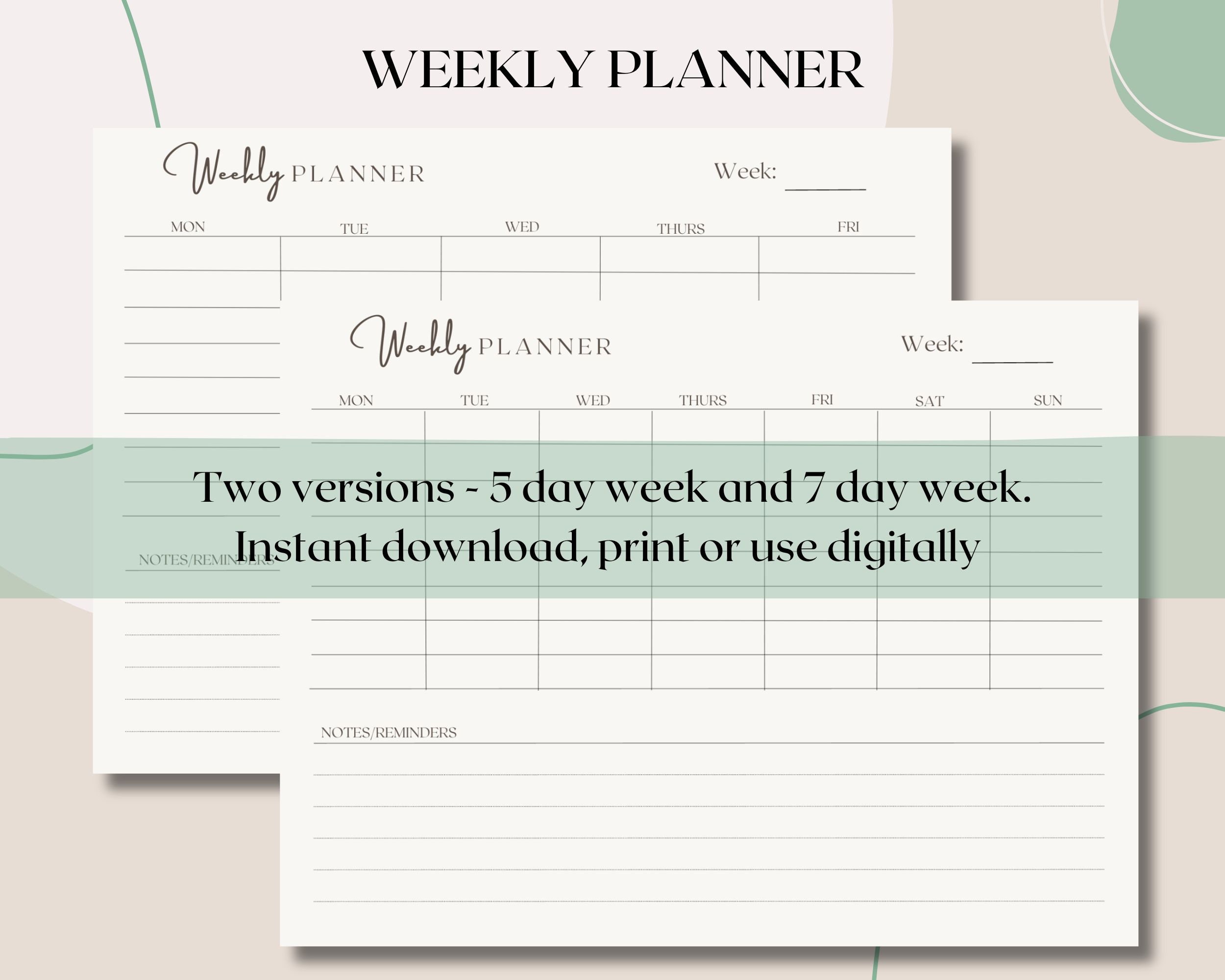 Weekly Planner, Printable to Do List, Minimal Weekly Schedule, Weekly ...