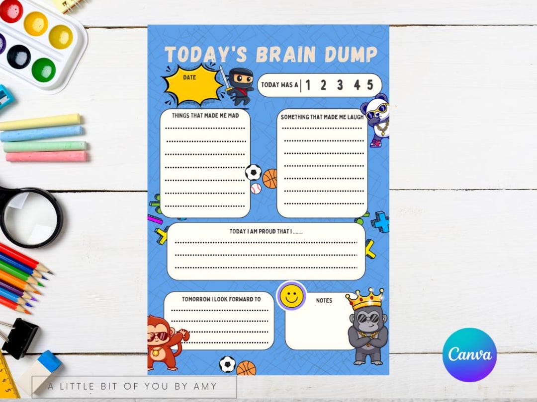 Kids Daily Brain Dump Printable | Emotional Regulation Journal Page ...