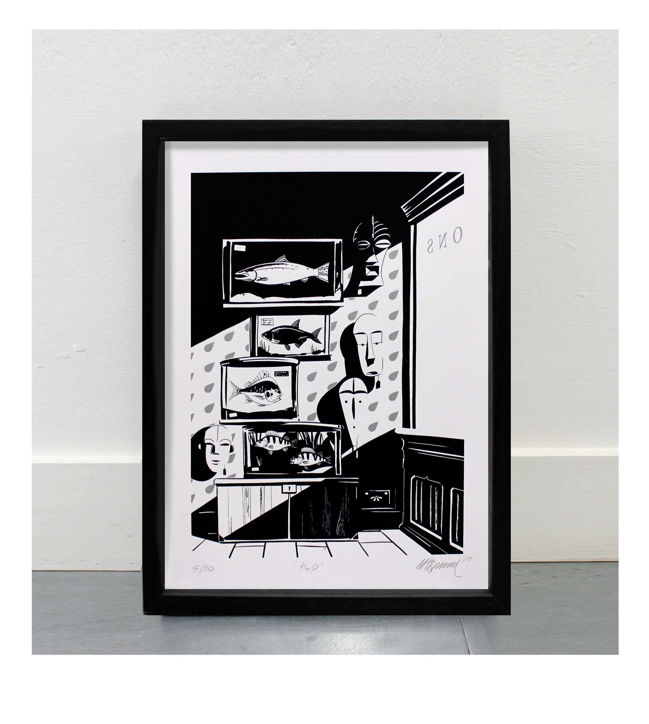 H20 Limited Edition Screenprint African Mask Cased Fish Antique Shop - Etsy