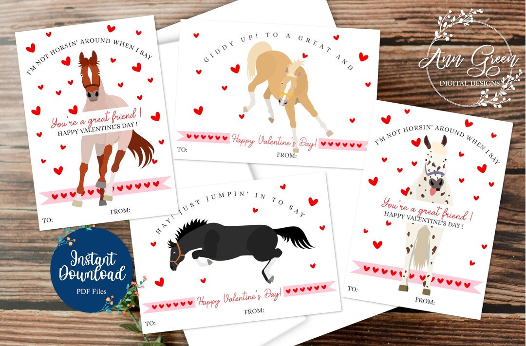 Funny Horse Valentine's Day Cards: Kids Printable Valentines (PDF Files ...