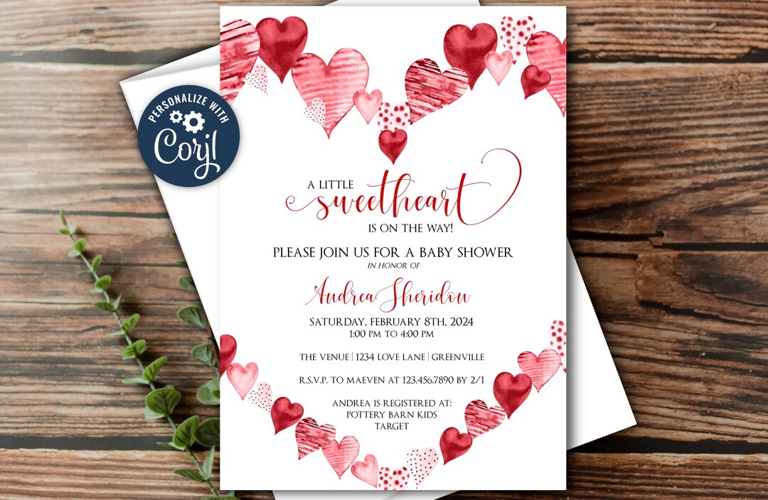 Heart Theme Little Sweetheart Baby Shower Invitation Template ...