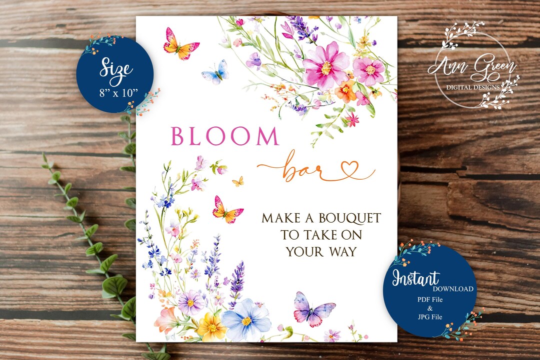 Bloom Bar Instant Download 8 X 10 Event Sign, PDF and JPG for Baby ...