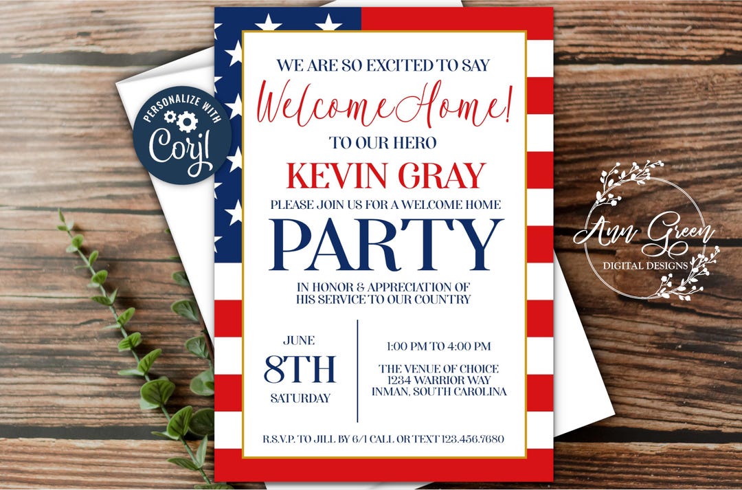 Military Welcome Home Party Invitation Template, Red, White and Blue ...