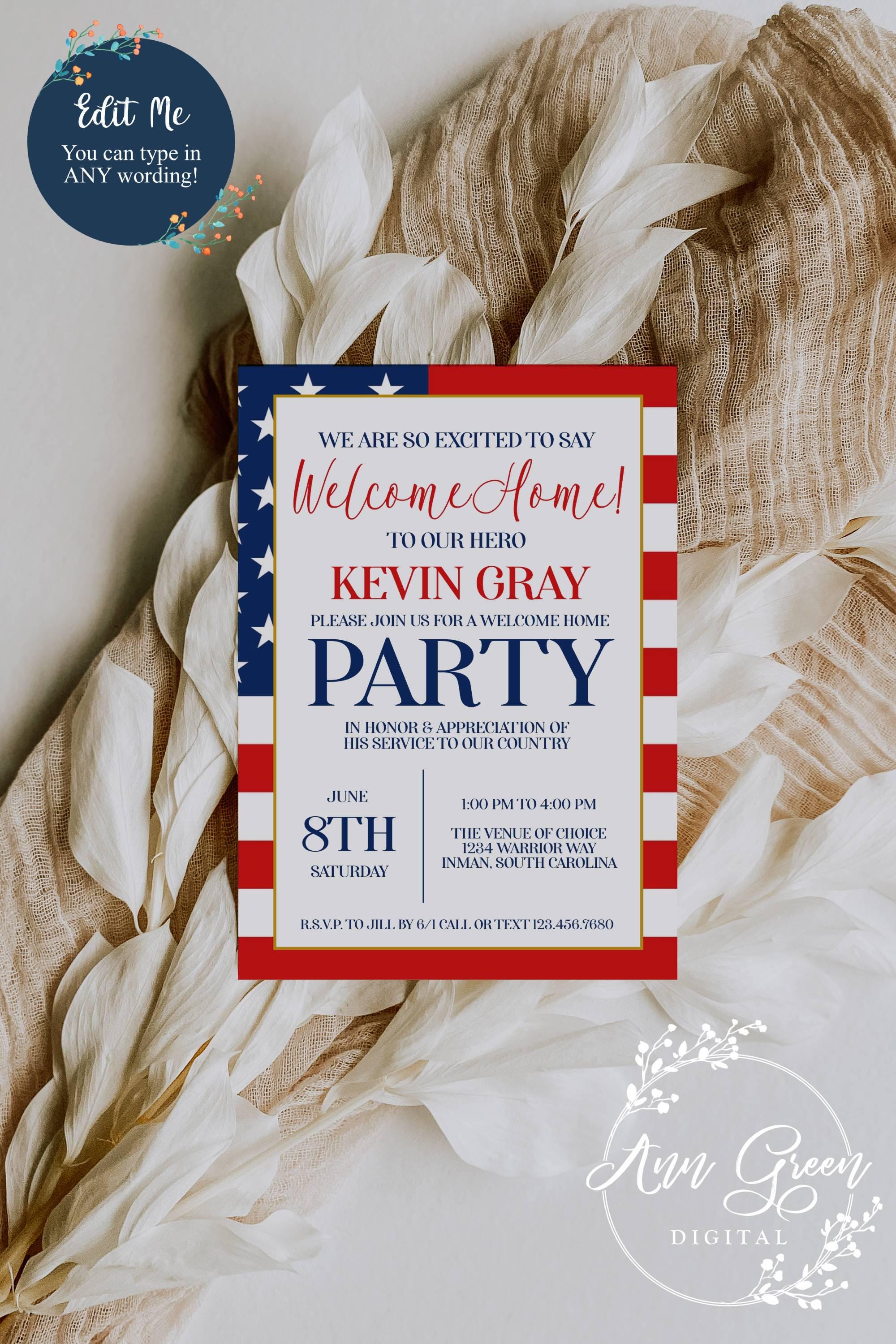 Military Welcome Home Party Invitation: Red, White, and Blue (digital ...