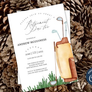 Golf Retirement Party Invitation Template, Golf Clubs and Bag on Grass ...