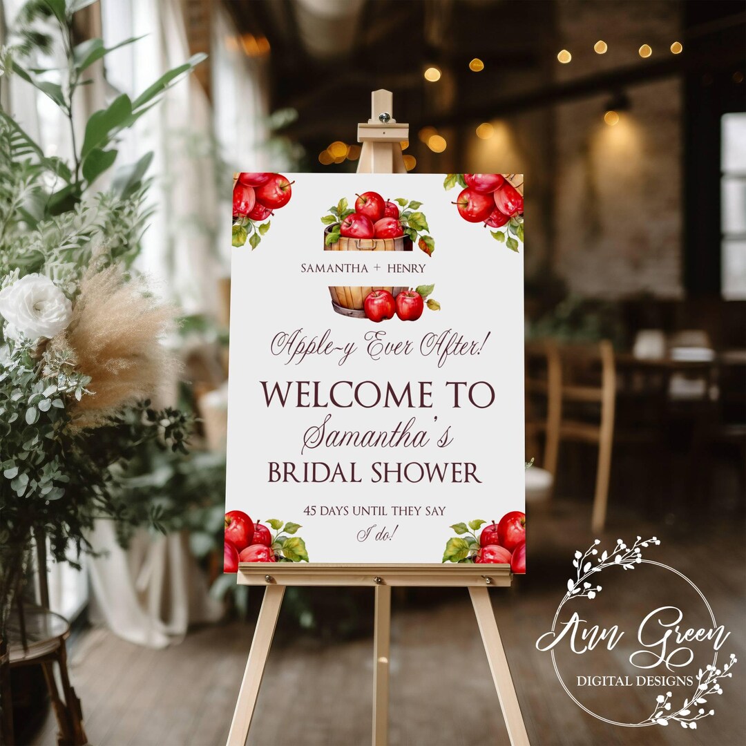 Apple Bridal Shower Welcome Sign Template, 18" X 24" Apple Template ...