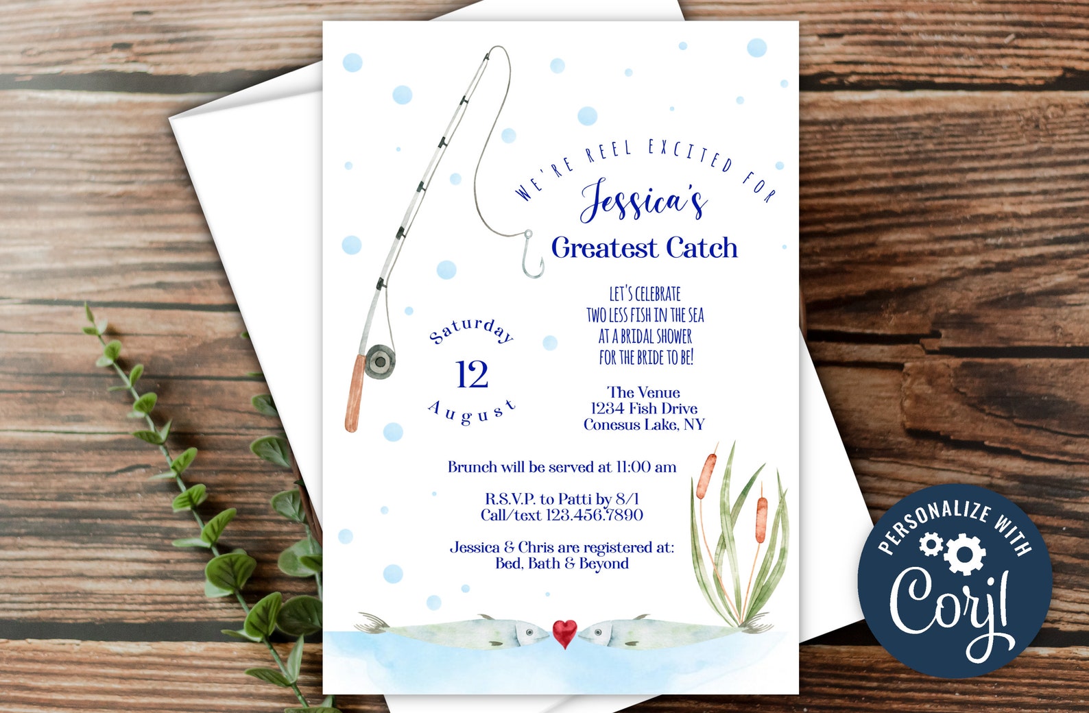 Fishing Inspired Bridal Shower Invitation Template, Two Less Fish in ...