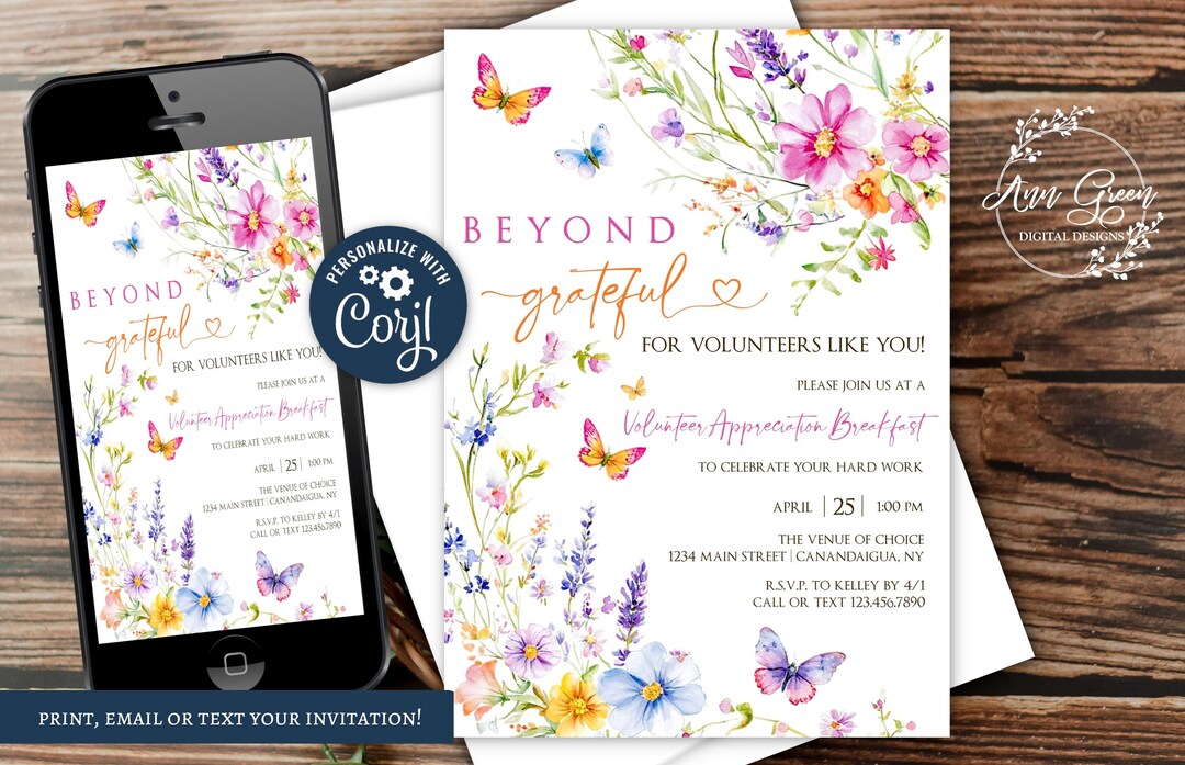 Editable Spring Volunteer Appreciation Breakfast Template, Wildflowers ...