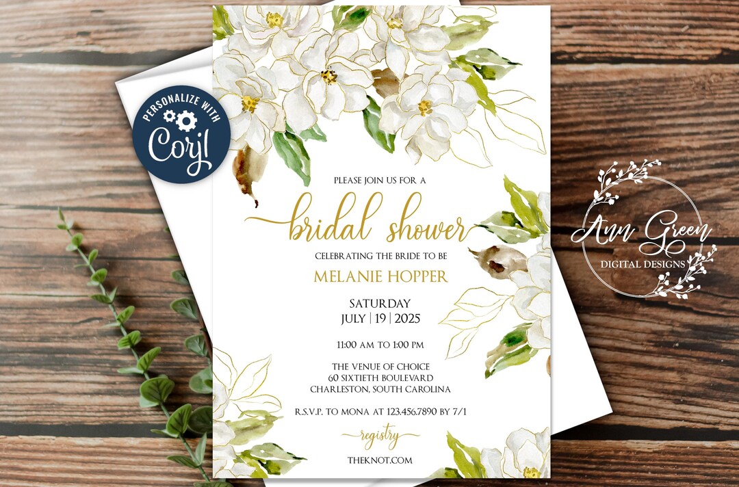 Editable Magnolia Bridal Shower Invitation Template, Magnolias ...
