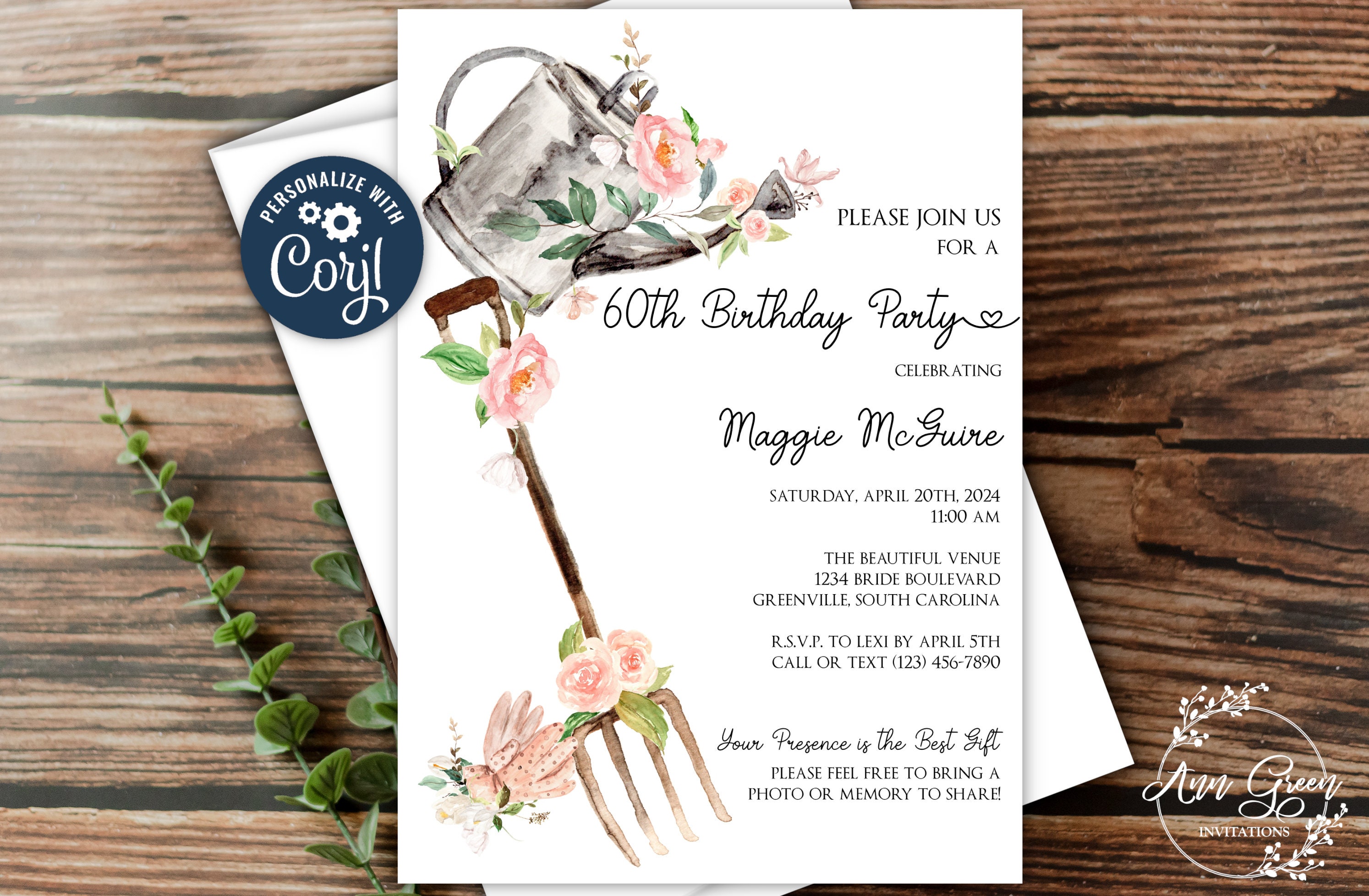 Gardening Birthday Party Invitation Template, 30th, 40th, 50th, 60th ...