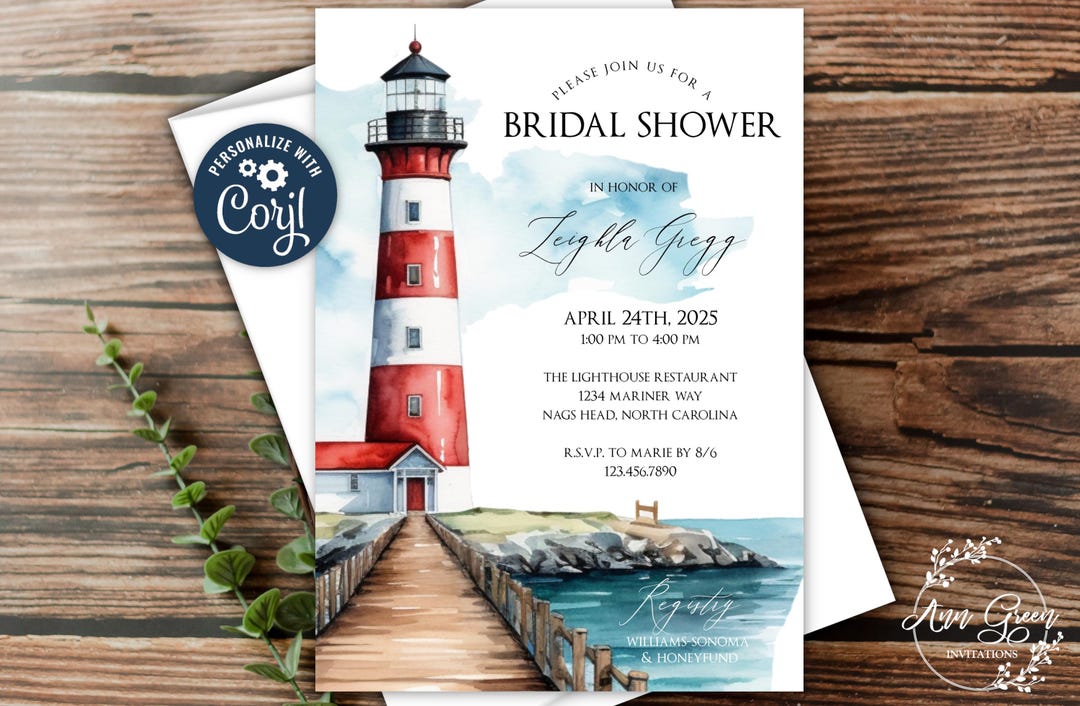 Editable Lighthouse Bridal Shower Invitation Template, Lighthouse ...