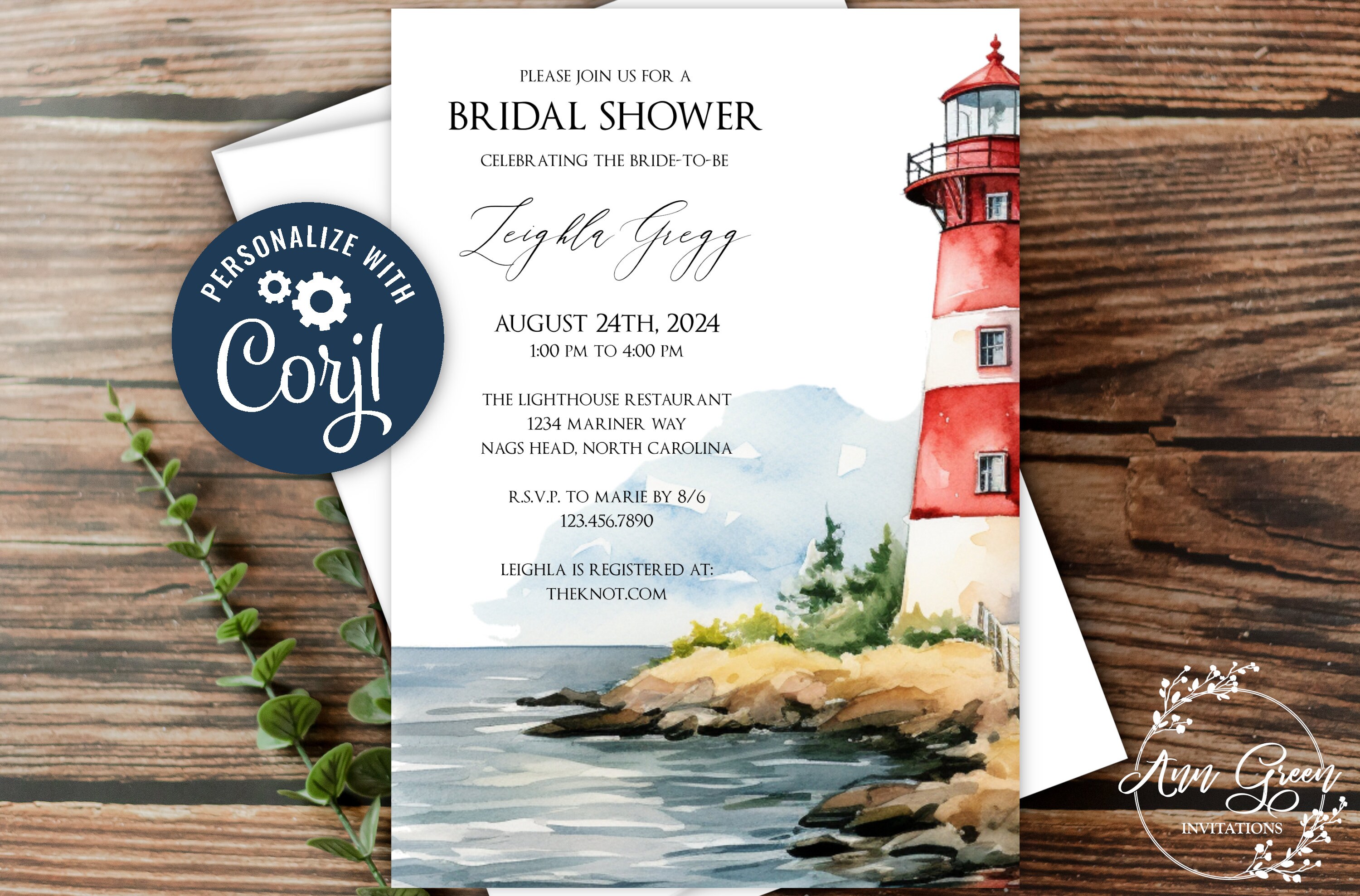 Lighthouse Bridal Shower Invitation Template, Love Lights the Way ...