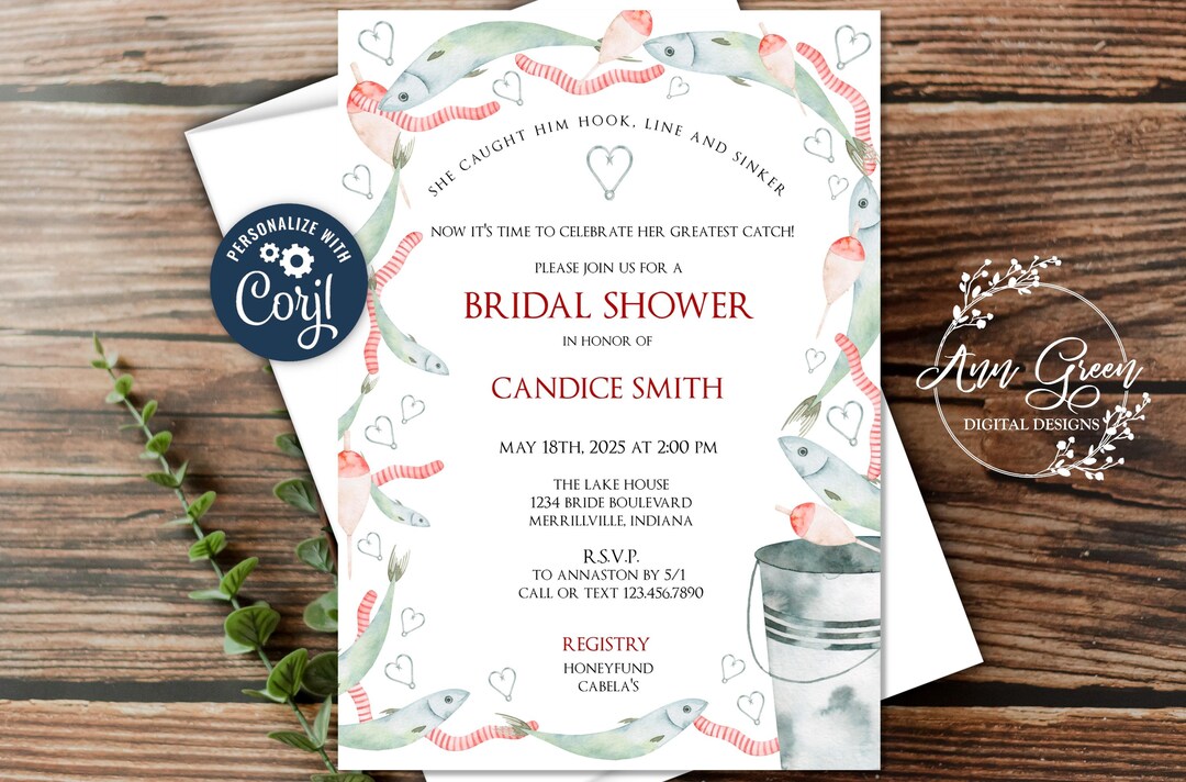 Fishing Bridal Shower Invitation Template, She's Hooked, Fishing, Lake ...
