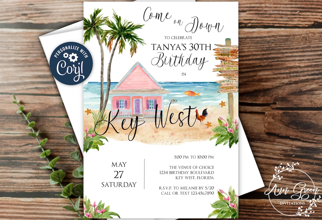 Key West Birthday Party Invitation Template, 30th, 40th, 50th, Key West ...