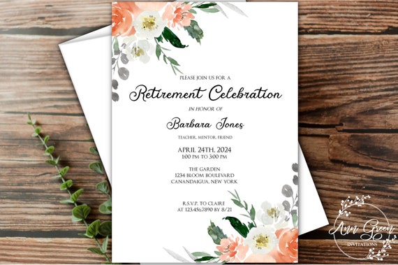 Floral Retirement Party Invitation Retirement Party Invitation, Style