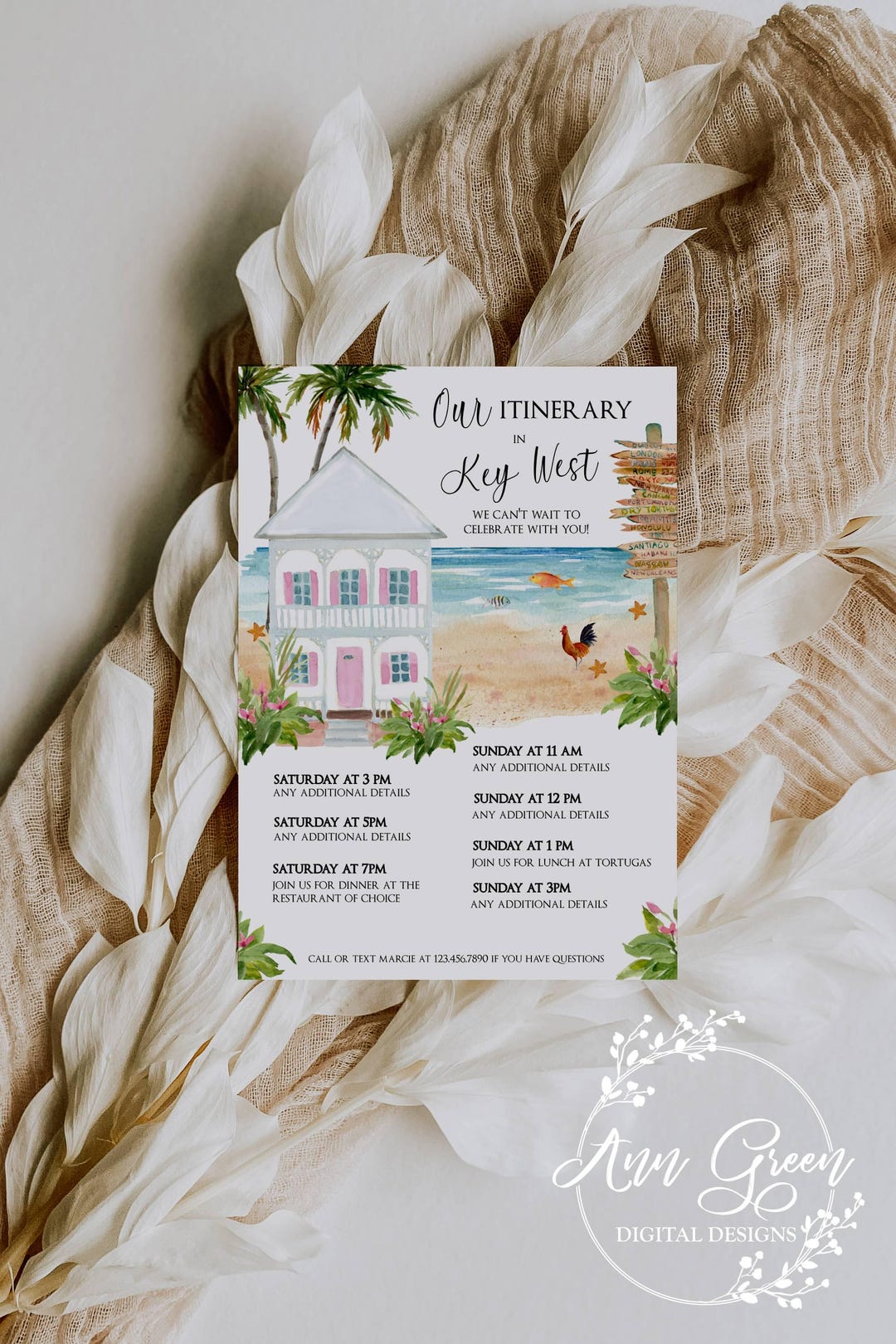 Key West Itinerary Template: Beach Weekend, Birthday, Wedding (digital ...