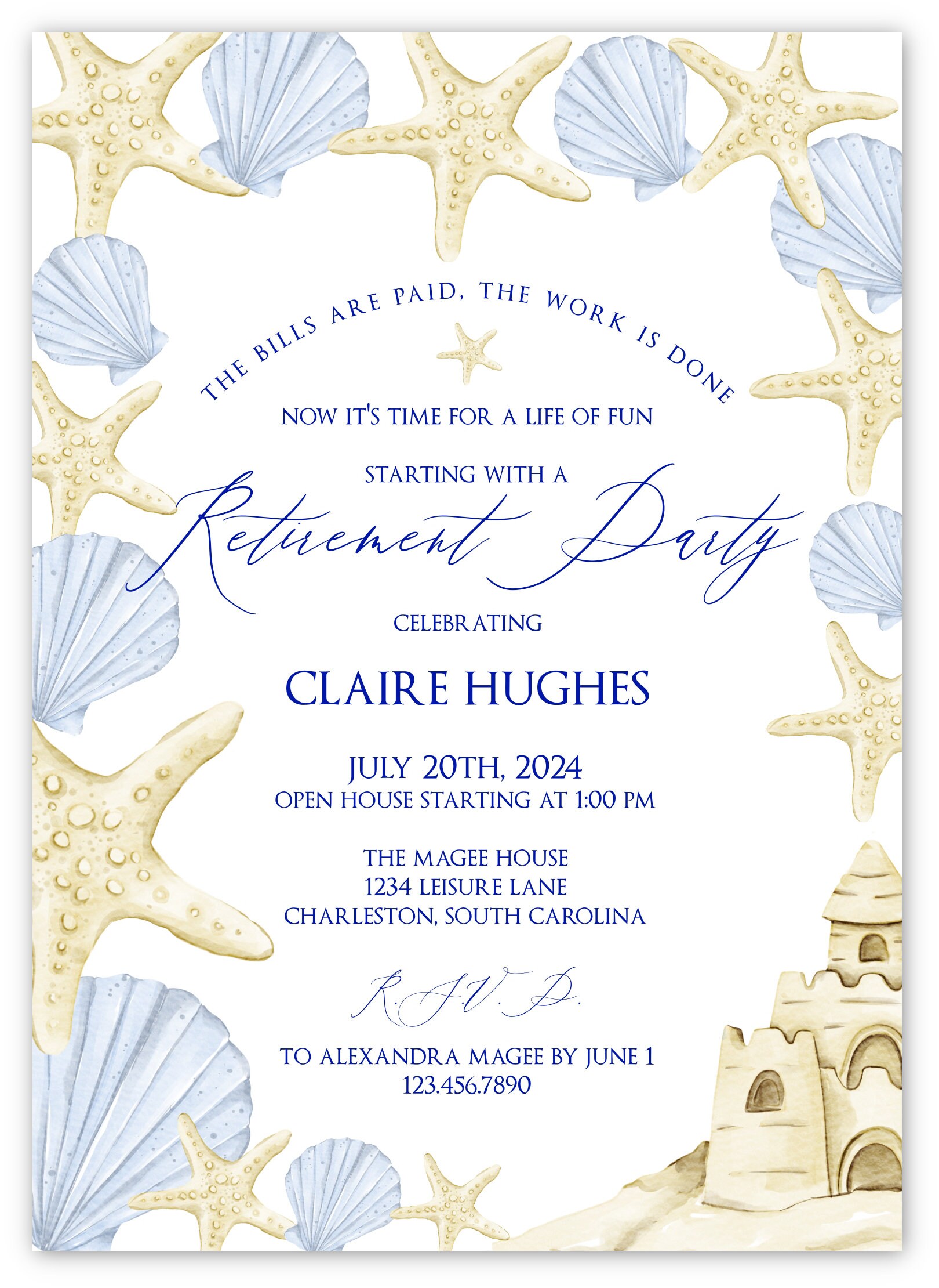 Beach Theme Retirement Party Invitation Template, Seashells, Starfish ...