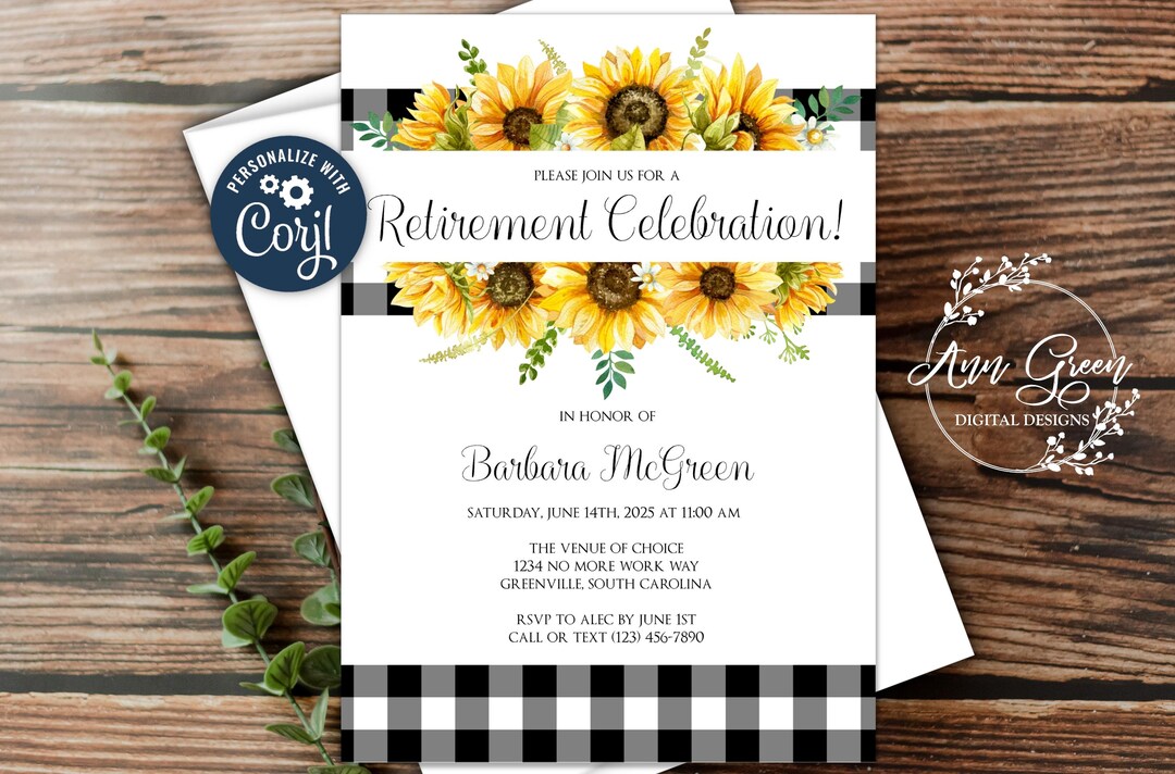 Sunflower Retirement Party Invitation Template, Change to ANY Event ...