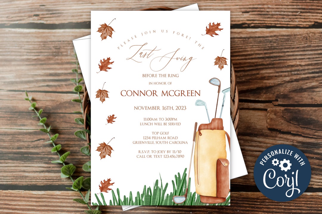 Fall Golf Outing Bachelor Party Invitation Template, Golf Bag, Last ...