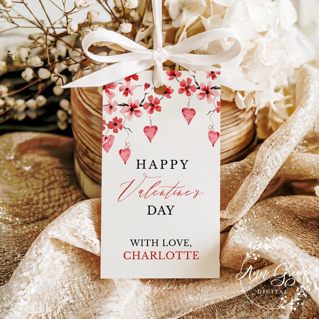 Editable Heart Valentine's Day Present Tags: Digital Download, Corjl ...