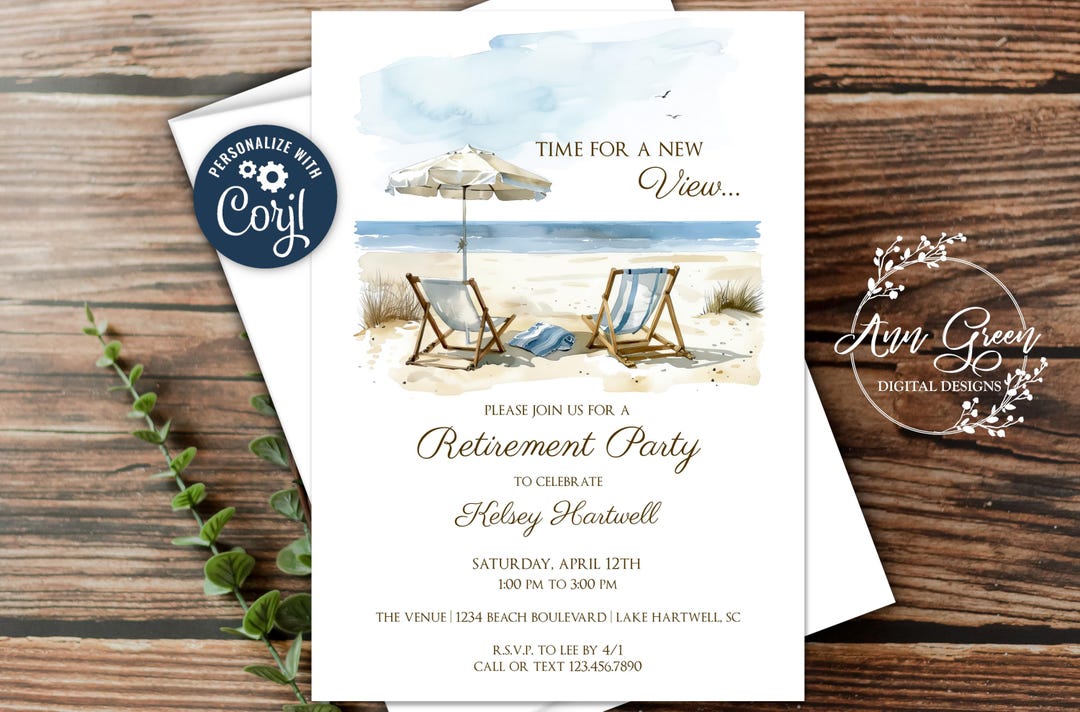 Beach Retirement Party Invitation Template, Beach Chairs, Sand ...
