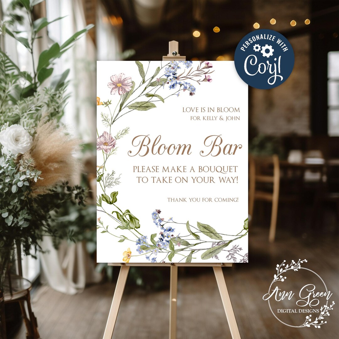 Large Bridal Shower Bloom Bar Sign Template, Editable Download, 18 X 24 ...