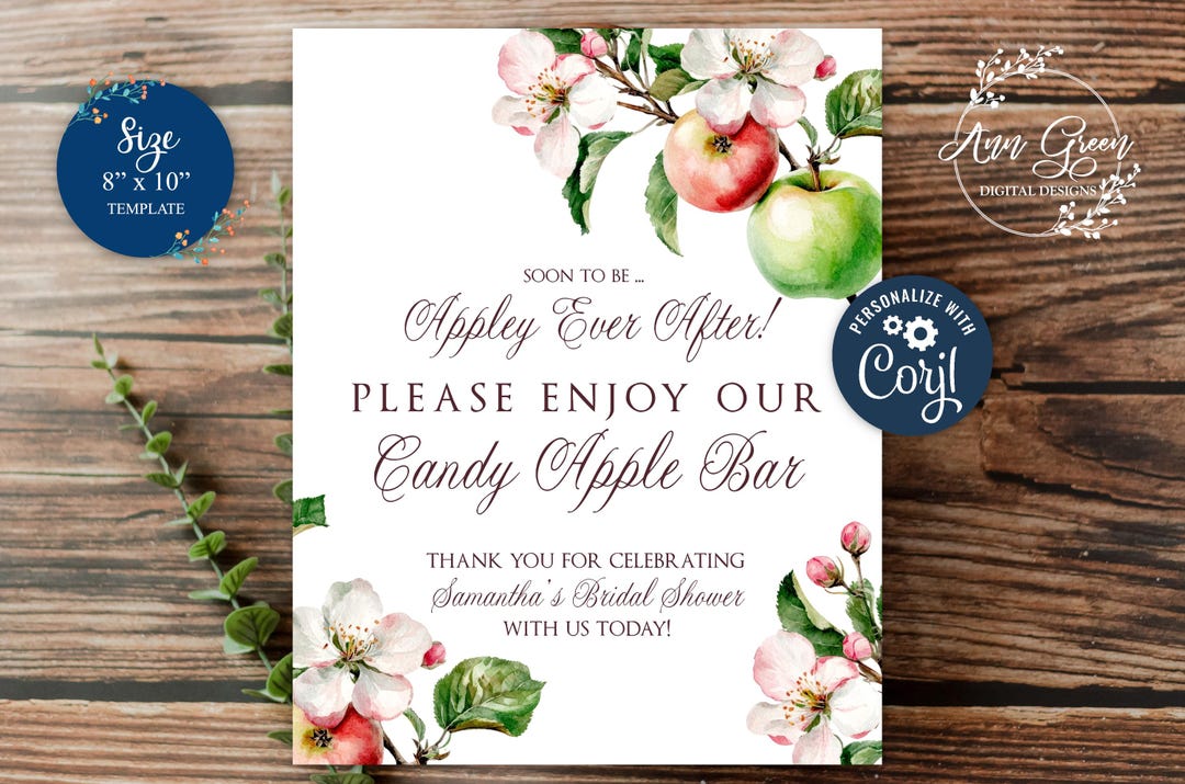 Editable 8 X 10 Candy Apple Bar Sign Template, 8 X 10 Day of Sign ...