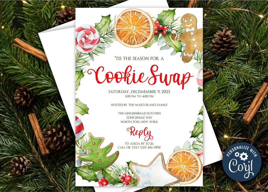 Christmas Cookie Swap Template, Christmas Cookie Exchange. Gingerbread ...