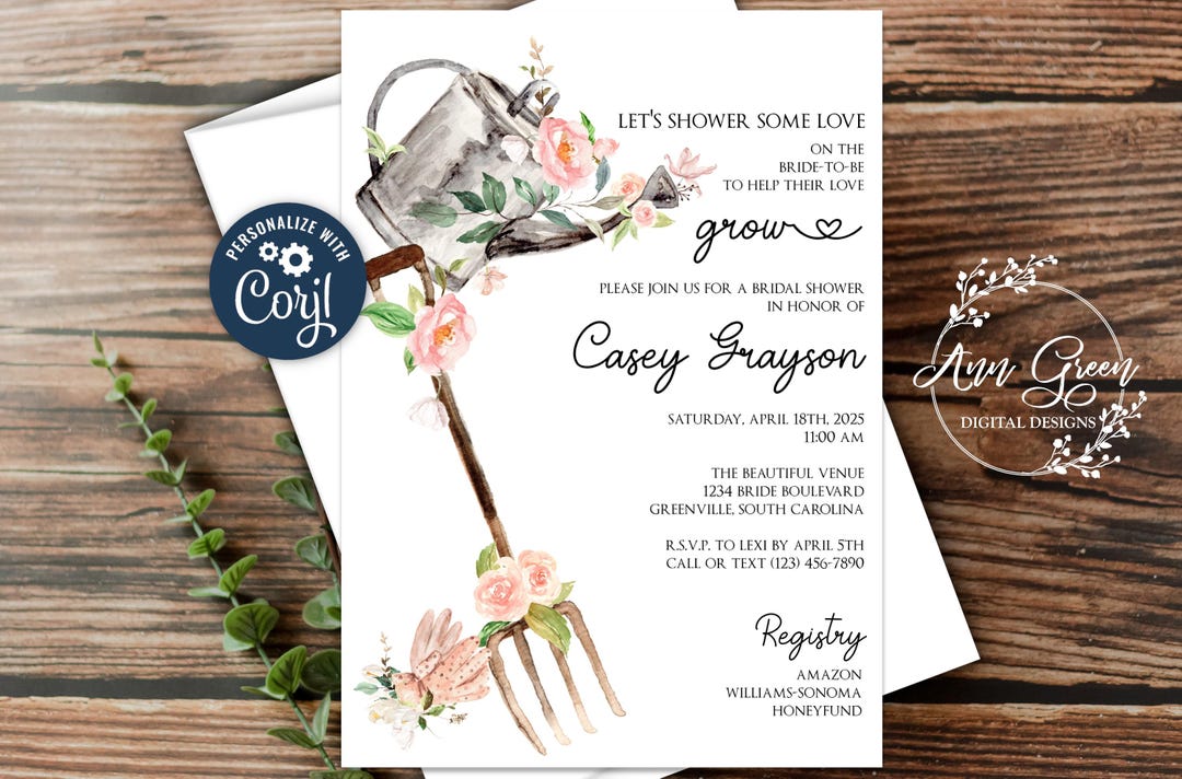 Gardening Theme Bridal Shower Invitation Template, Planting Party ...