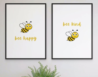 Bee Happy Digital Download / Printable Wall Art - Etsy
