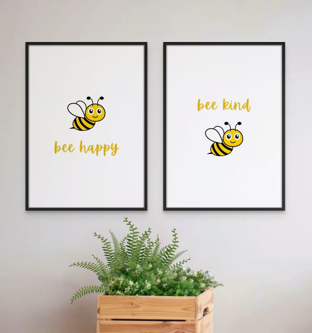 Bee Art Prints, Printable Set of 2, Bee Happy Wall Art, Office Wall Art ...