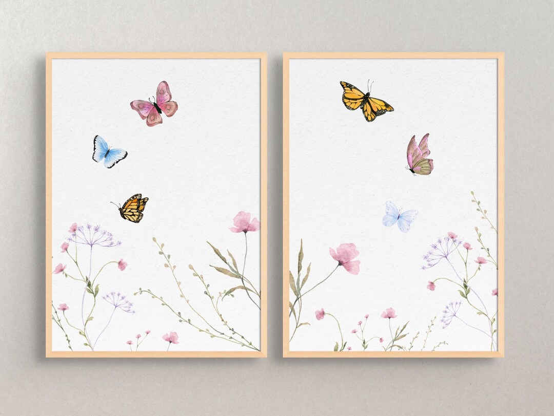 Set of 2 Wildflower Printables, Wildflower Printable Art, Butterfly ...