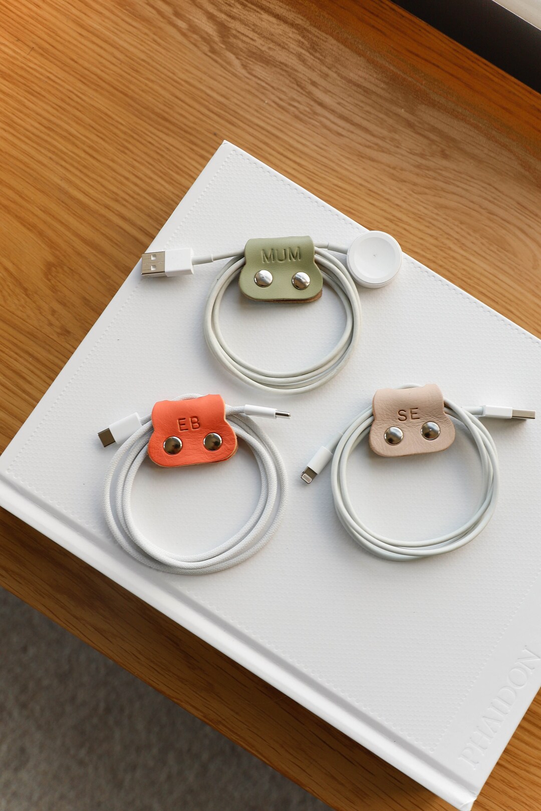 Leather Cable Organiser | Custom Initials | Personalised Leather Cable ...