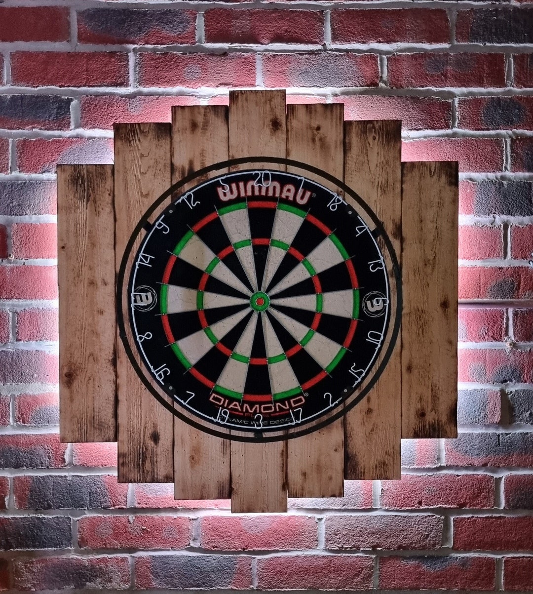 Dartboard Surround / Backboard Rustic Burnt Wood Optional RGB Coloured ...