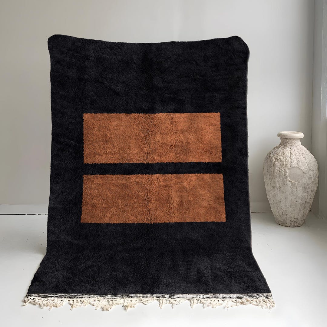 Abstract Moroccan Rug, Black Abstract Rug, Black Carpet, Beni Rug ...