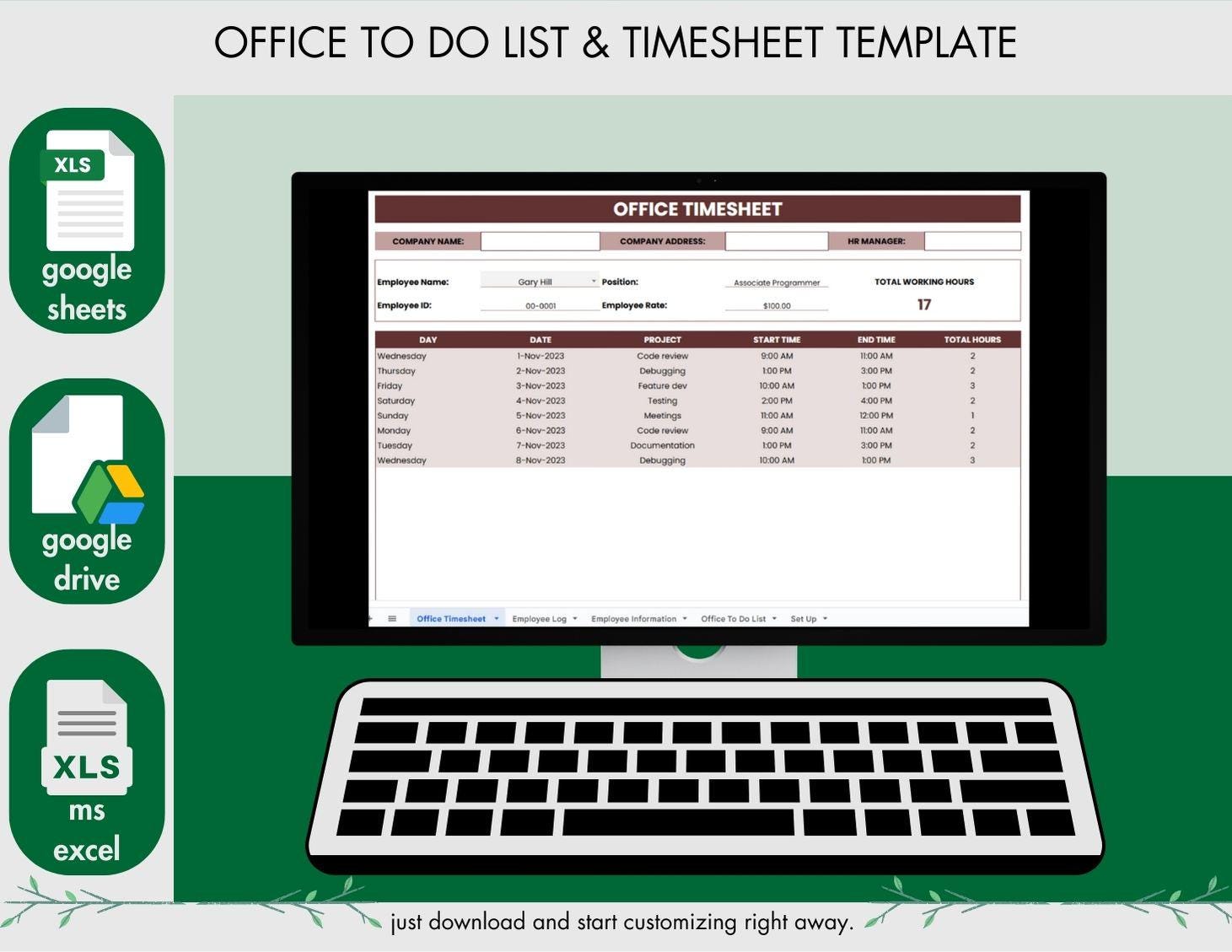 Editable Office to Do List & Timesheet Template | Easy to Use Google ...