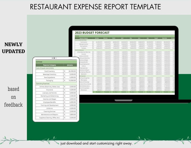 Restaurant Expense Report Template Editable Google Sheets Easy-to-use ...