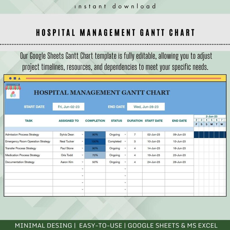 Editable Hospital Management Gantt Chart – Easy to Use Digital Download ...