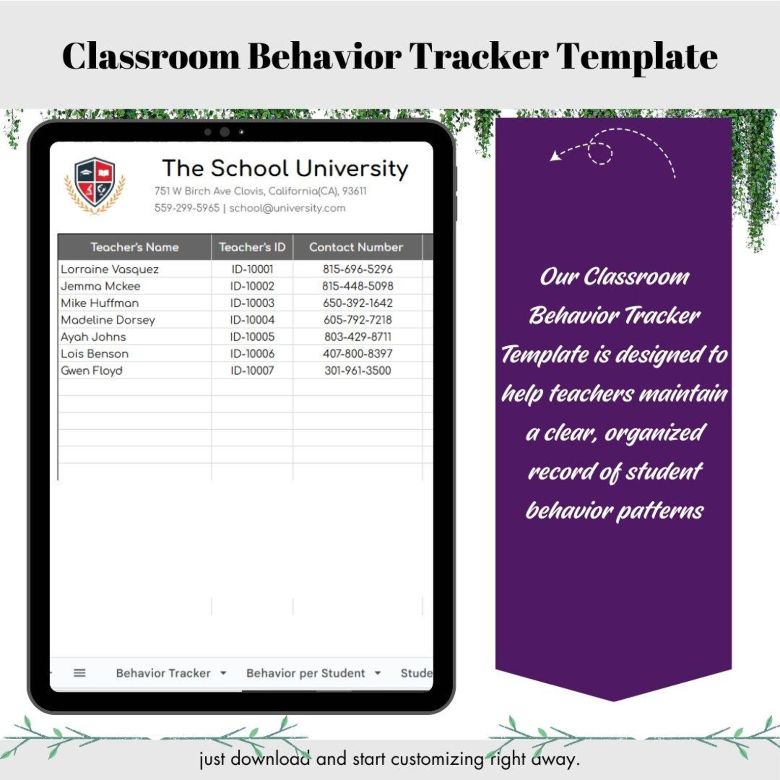 Classroom Behavior Tracker Template Editable Google Sheets, Easy-to-use ...