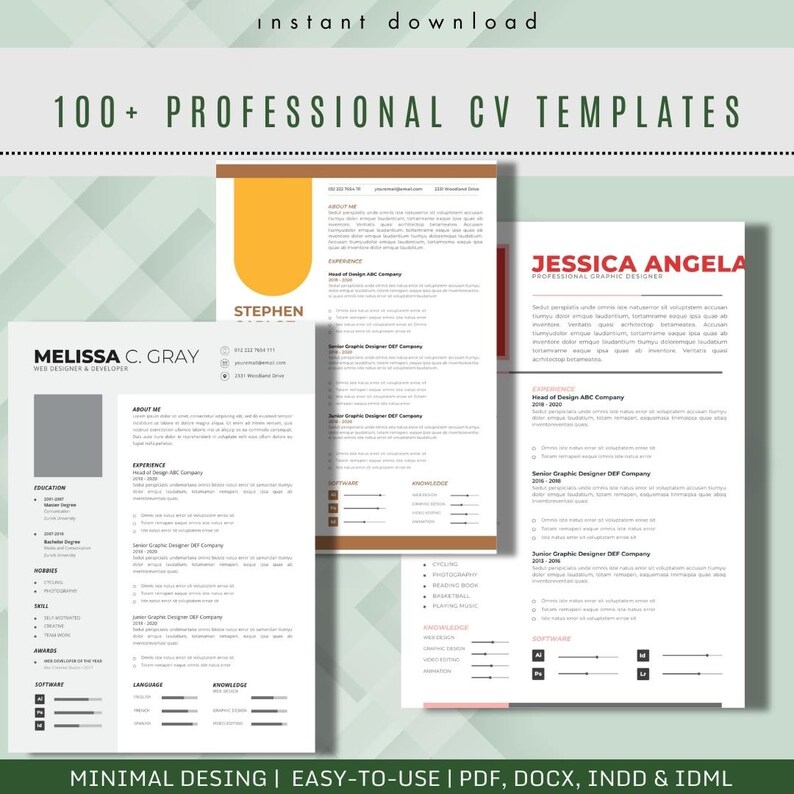 100+ Professional CV Templates | PDF, DOCX Formats | Modern and Stylish ...