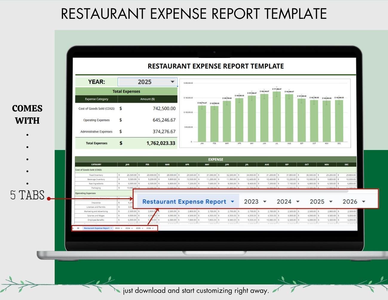 Restaurant Expense Report Template Editable Google Sheets Easy-to-use ...