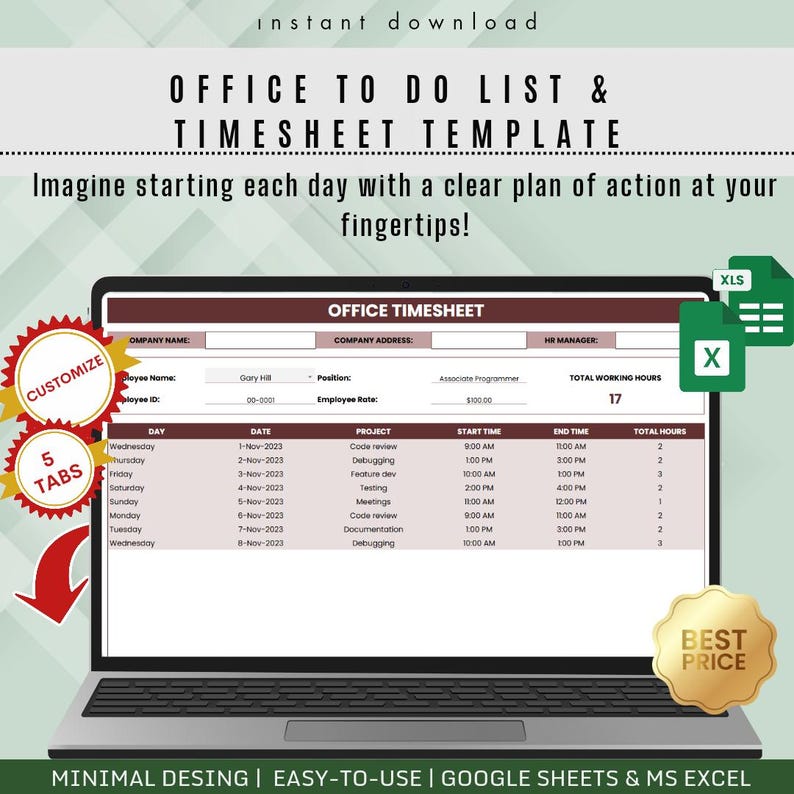 Editable Office to Do List & Timesheet Template | Easy to Use Google ...