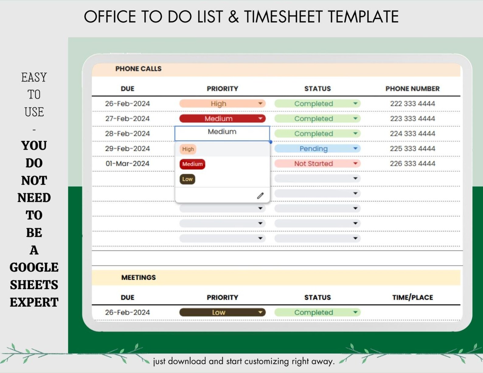 Editable Office to Do List & Timesheet Template | Easy to Use Google ...