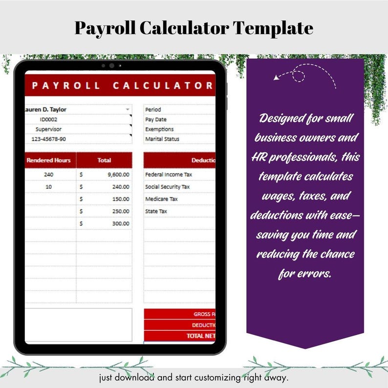 Payroll Calculator Template, Editable Google Sheets, Easy-to-use ...