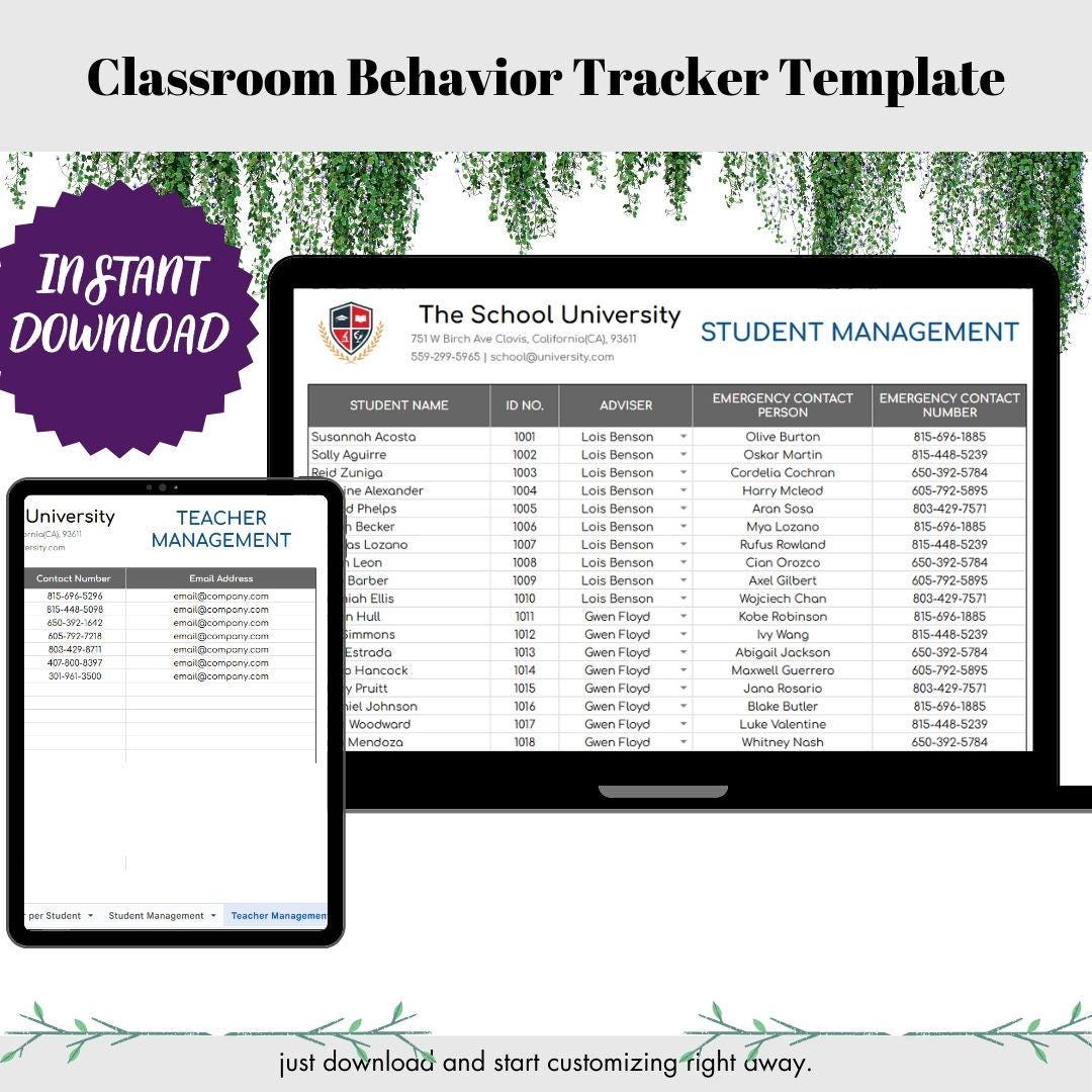 Classroom Behavior Tracker Template Editable Google Sheets, Easy-to-use ...