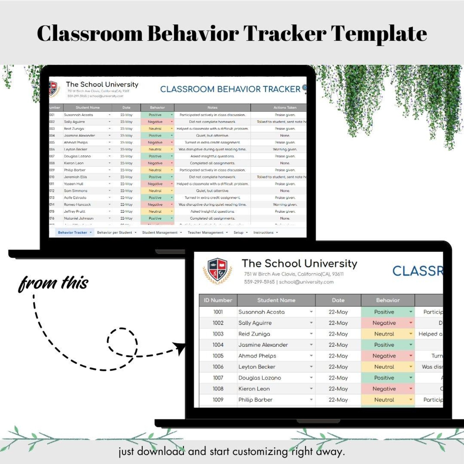 Classroom Behavior Tracker Template Editable Google Sheets, Easy-to-use ...
