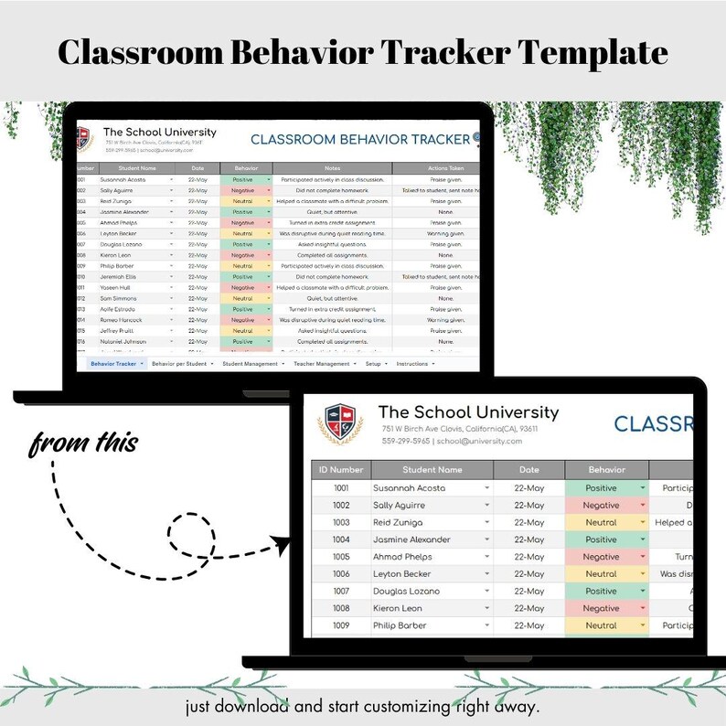 Classroom Behavior Tracker Template Editable Google Sheets, Easy-to-use ...